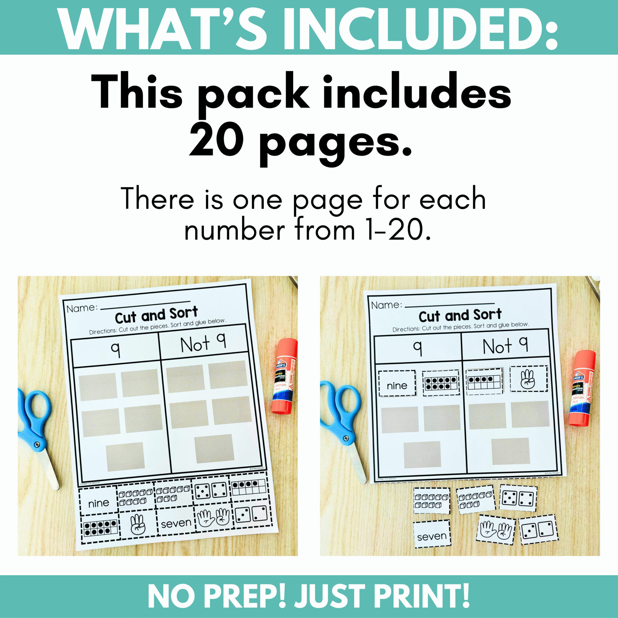 Numbers 1-20 Activities: Cut and Sort - Katie Roltgen Teaching