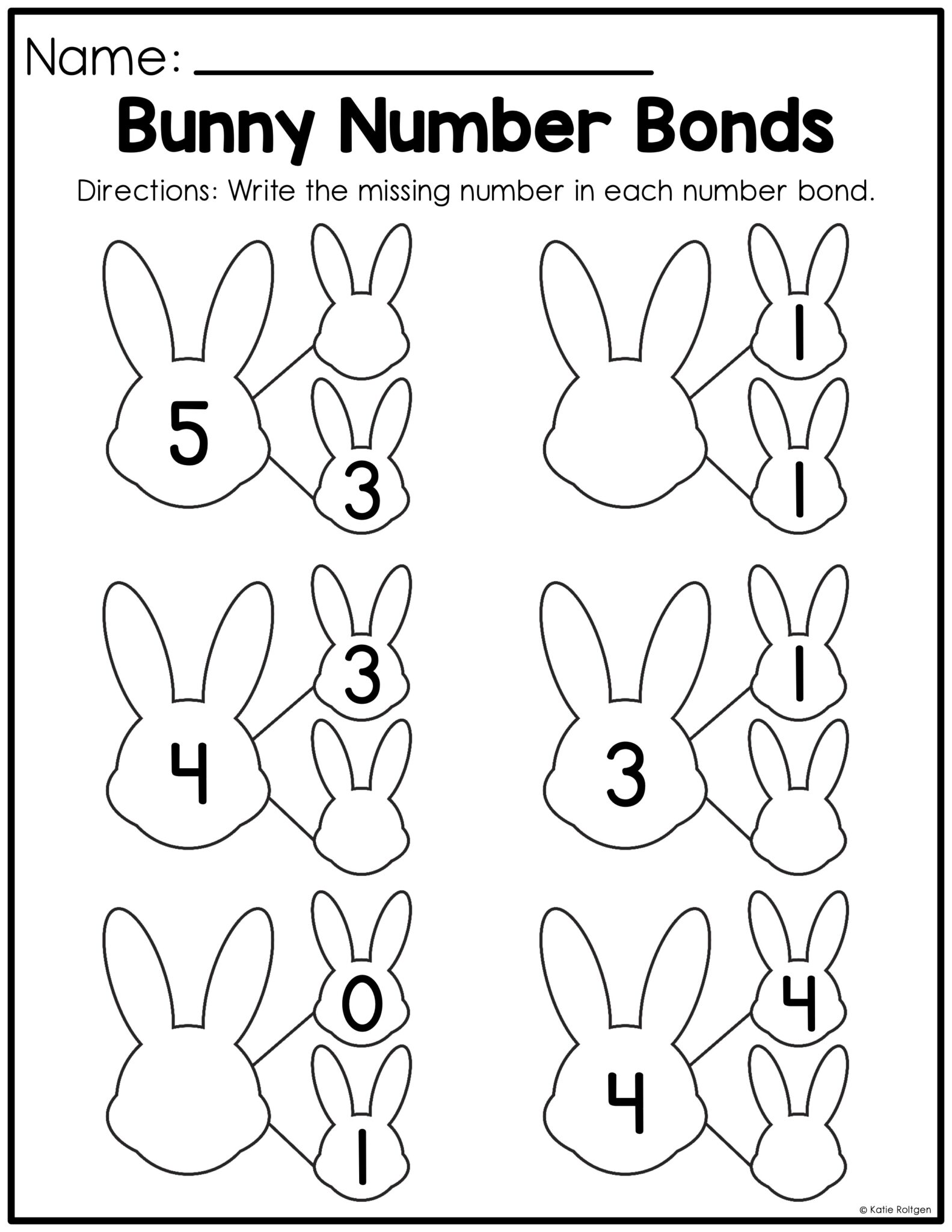 Bunny Number Bonds | Kindergarten Math Freebie - Katie Roltgen Teaching