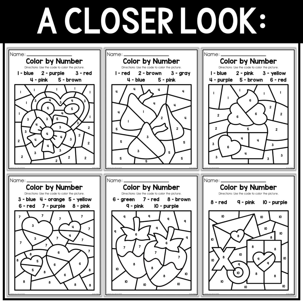 Valentine's Day Color-by-Number Pages - Katie Roltgen Teaching