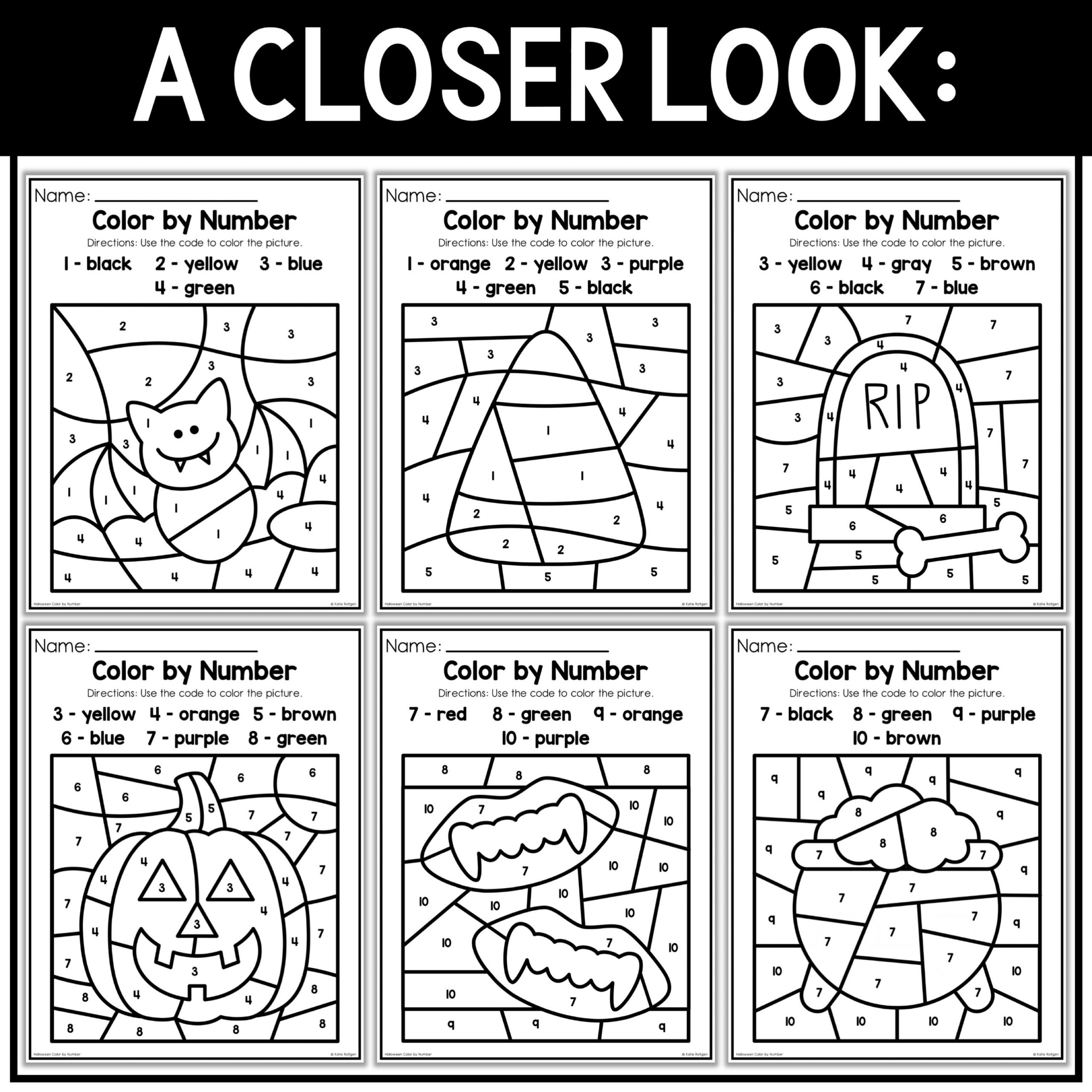 Halloween Color by Number Pages - Katie Roltgen Teaching