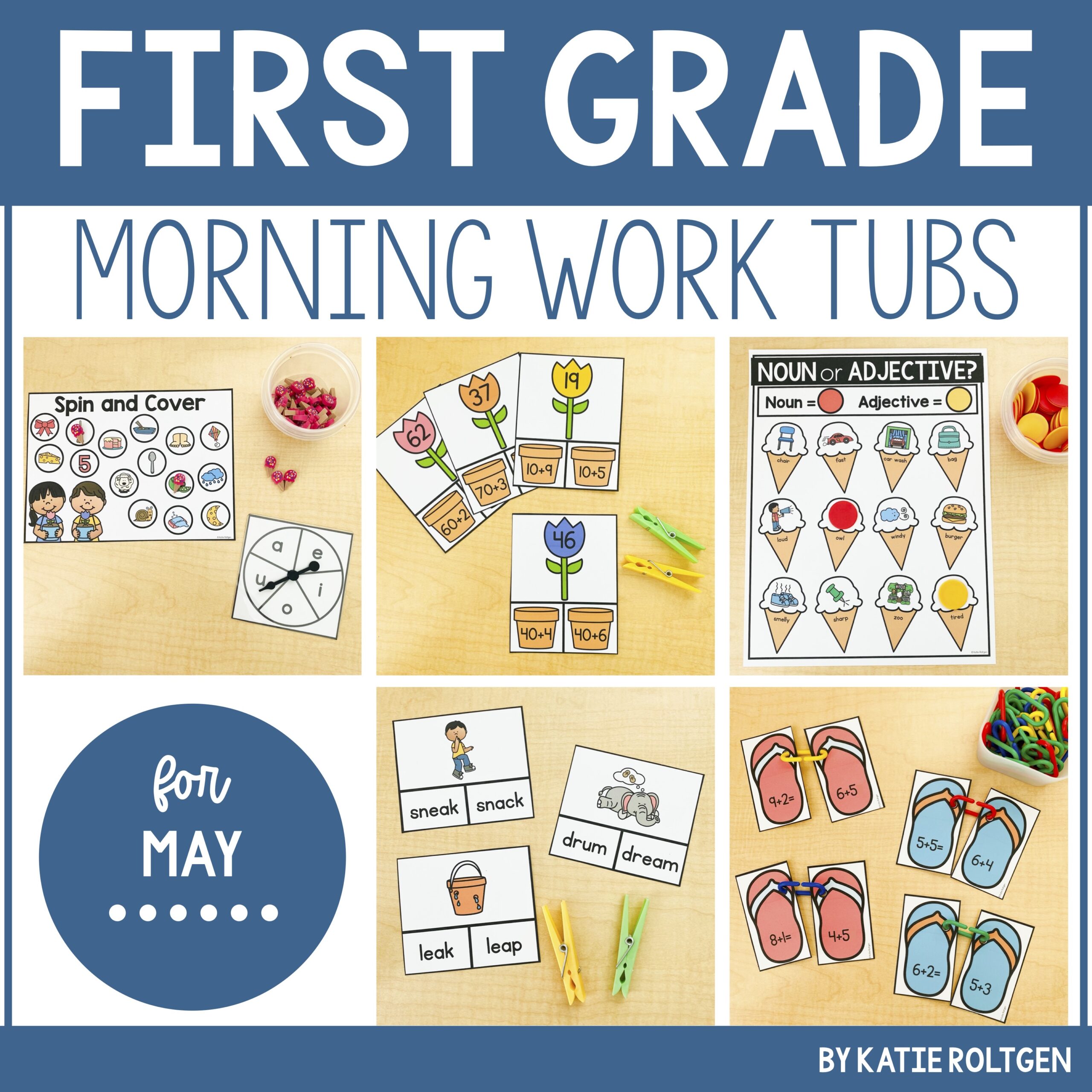 First Grade Morning Work Tubs for May - Katie Roltgen Teaching