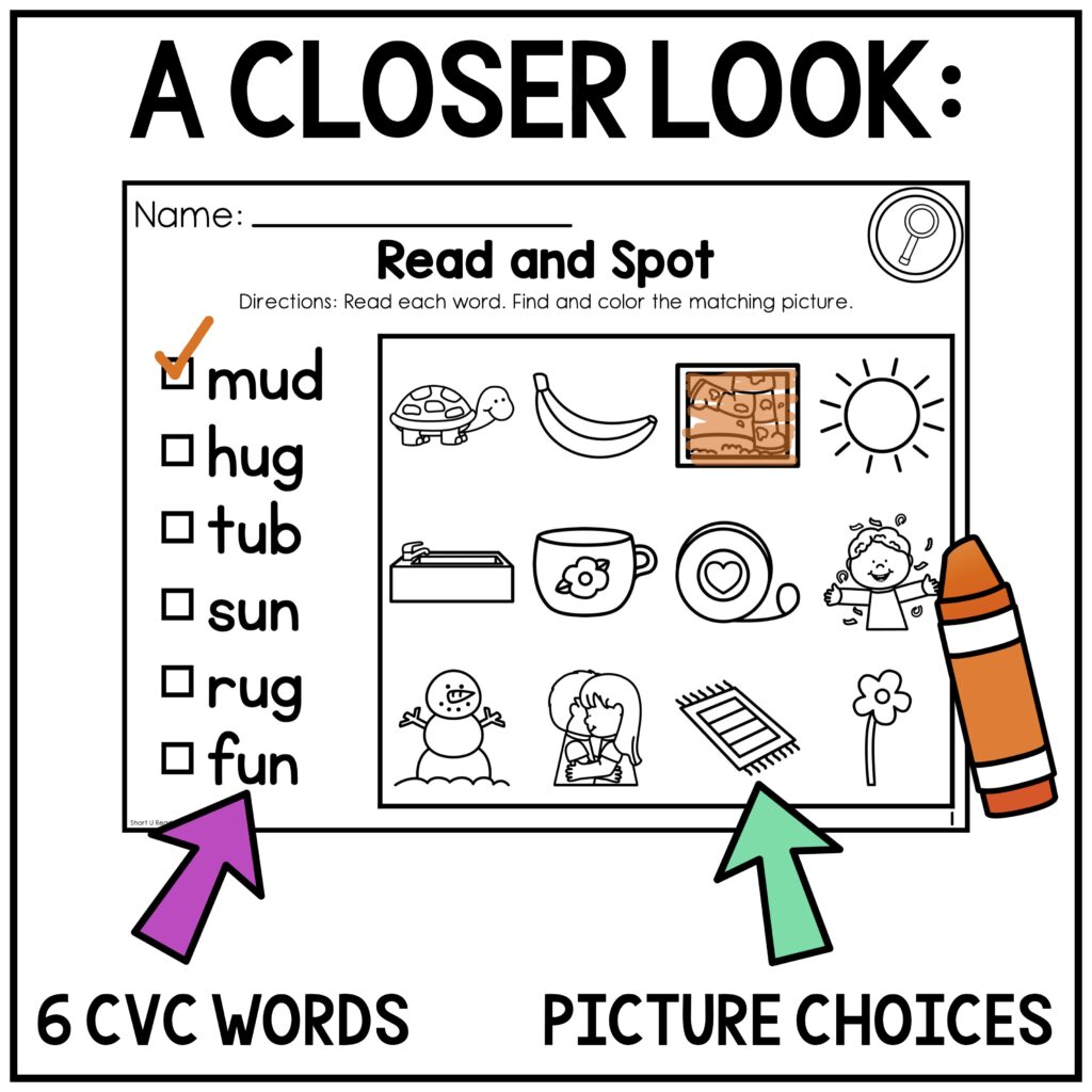 Read and Spot {Short U CVC Words} - Katie Roltgen Teaching