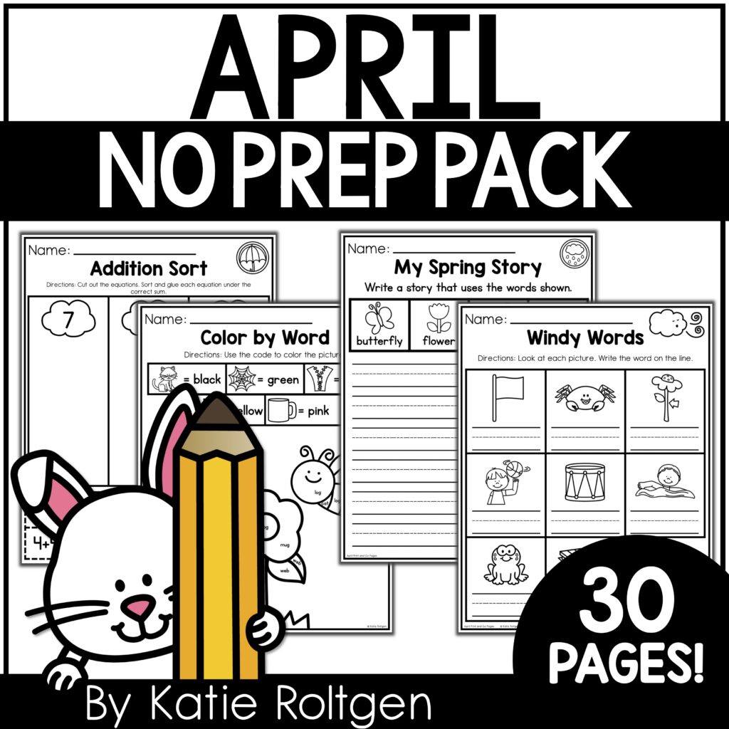 April No Prep Printables for Kindergarten - Katie Roltgen Teaching