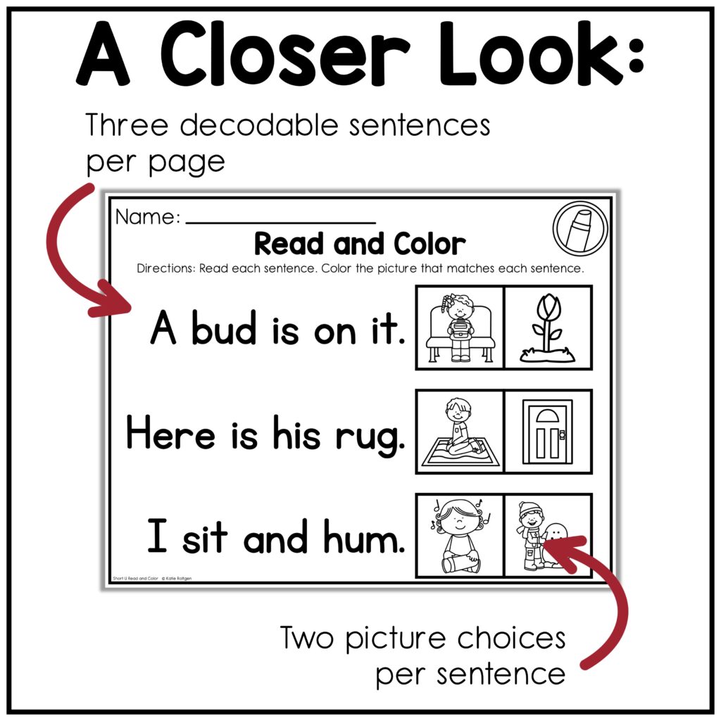 Read and Color {Decodable Short U CVC Word Sentences} - Katie Roltgen ...
