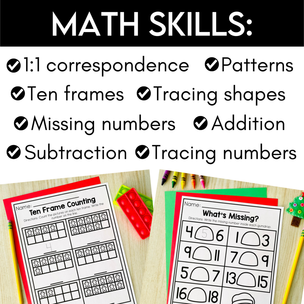 Christmas Activities for Kindergarten - No Prep Skill Practice Pages ...