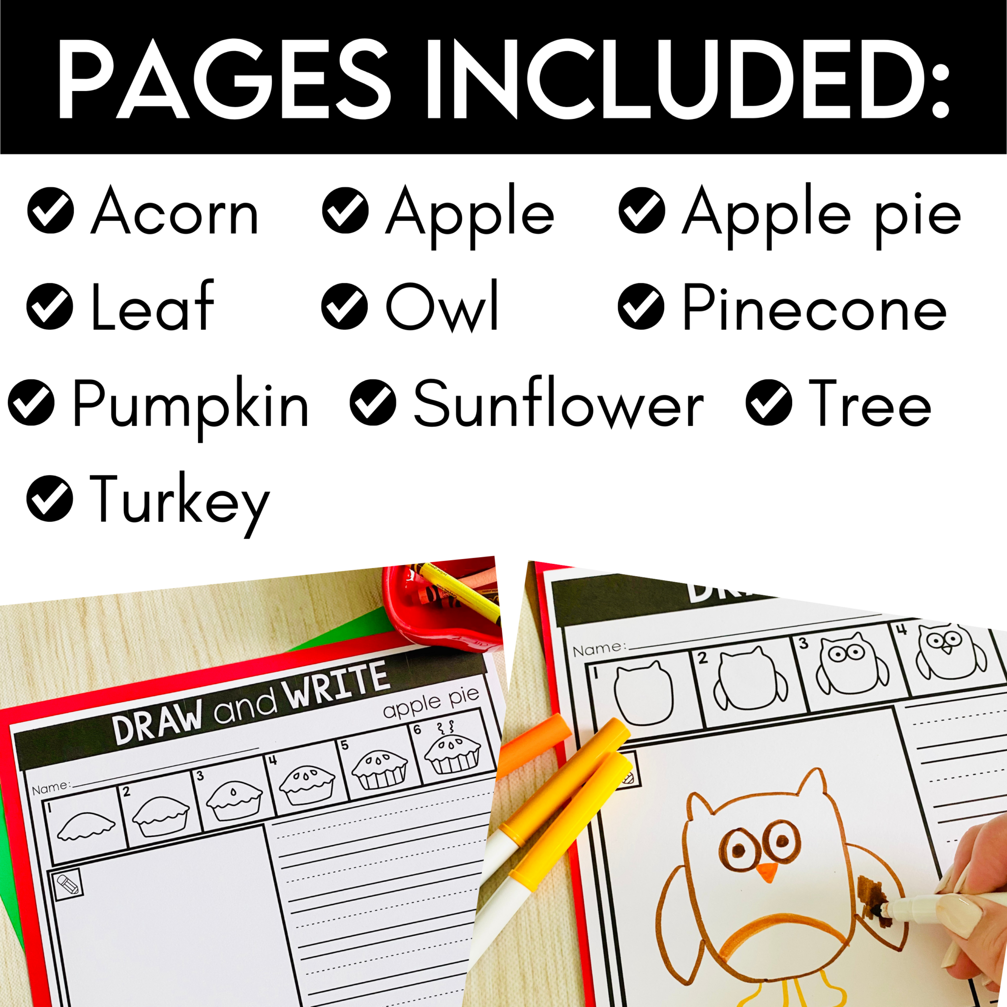 Fall Directed Drawing Pages for Kindergarten - Draw and Write - Katie ...