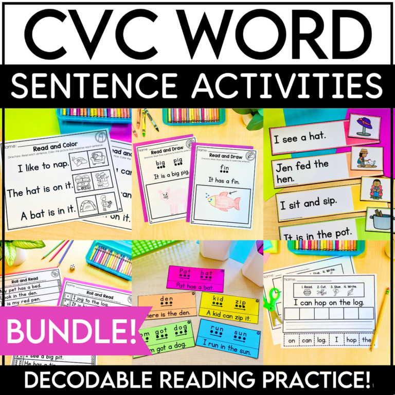 CVC Words in Sentences: Simple Practice Ideas for Early Readers - Katie ...