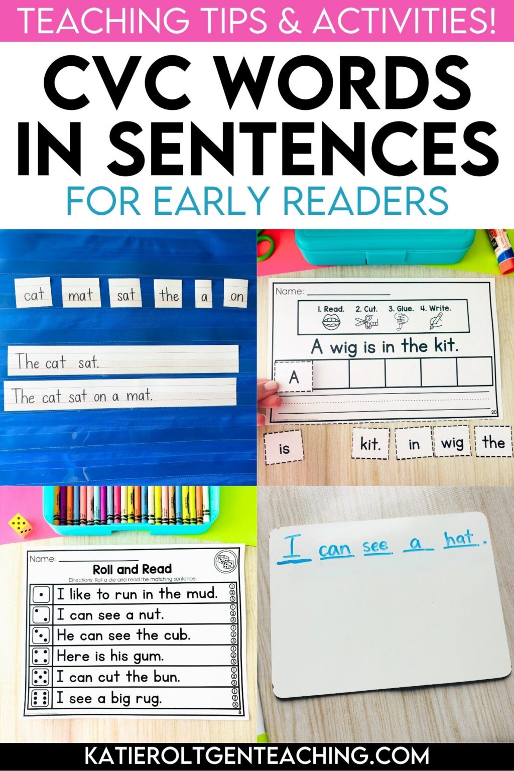 CVC Words in Sentences: Simple Practice Ideas for Early Readers - Katie ...